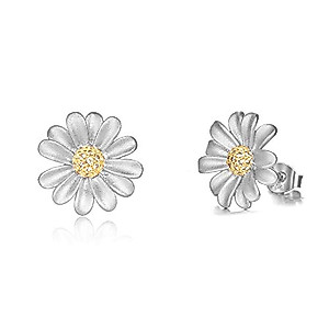 Sterling Silver Daisy Flower Stud Earrings Gifts for Women Girls
