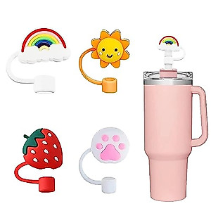 4Pcs Straw Covers Cap Silicone Straw Tips Cover Cute Drinking Straw Plugs Straw Tips Lids Straw Toppers Straw Protector Cover for Tumblers Reusable Straws（mixed）