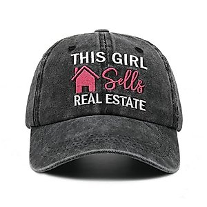Waldeal Women's This Girl Real Estate Baseball Cap Adjustable Washed Twill Cotton Dad Hat Black