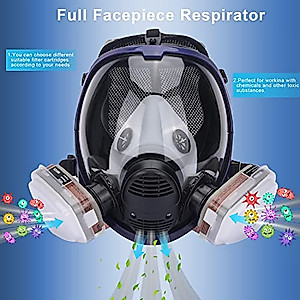 Generies FNWD 17 in 1 Full Face Respirator,Reusable Protective Face Cover with Adjustable Strap Widely Used in Organic Gas,Anti-Dust,Paint Sprayer,Chemical,Woodworking (Eye Protection)