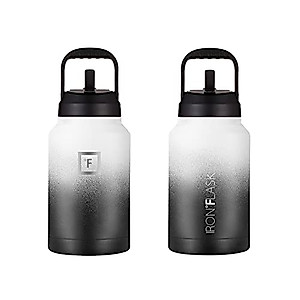 IRON °FLASK Sports Water Bottle - Gallon Series - 2 Lids (Straw and Spout), Leak Proof, Vacuum Insulated Stainless Steel, Double Walled, Thermo Mug, Metal Canteen Jug Growler - Day & Night, 128 Oz