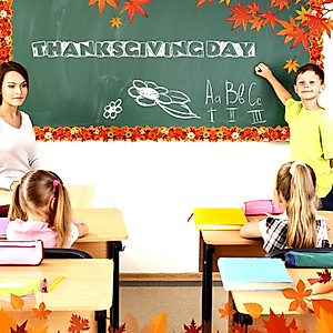 Cholemy 65.6 ft Bulletin Board Borders Fall Bulletin Border Decoration Halloween Bulletin Board Borders Fall Classroom Decoration for Halloween Thanksgiving Classroom (Pumpkin, Maple Leaf)