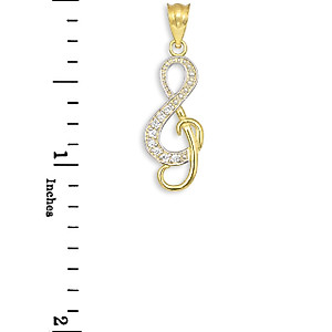 Sideways Crosses 10k Yellow Gold Diamond Treble Clef Charm Music Note Pendant Necklace, 18"