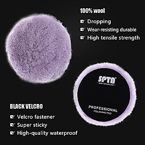Wool Polishing Pads, SPTA 2Pcs 6Inch (150mm) Wool Cutting Pad, Purple Wool Buffing and Polishing Pad Set, Wool Buffing Wheel for Heavy Cut for 6Inch (150mm) Car Polisher Polishing, Buffing and Cutting
