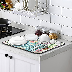 Drying Mat for Kitchen Counter Country Daisy Flowers Dish Drying Mat Dry Mat for Dishes Dish Rack Mat Coffee Bar Mat Dish Drain Mat Drying Mats for Countertop Coffee Mat