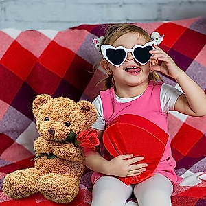 Civaner Valentine Plush Stuffed Animal Bear Gift with Rose Valentine Funny Cute Stuffed Animal Plush Gift for Girlfriend Valentine's Day, 11.8 Inches(Beige)