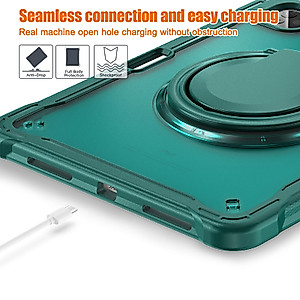 SLLMYYX Case for iPad Pro 11 inch 2022/2021/2020/iPad Air 5th/4th, 360 Rotating Hand Grip Kickstand Heavy Duty Protective Cover with Shoulder Strap (Midnight Green)