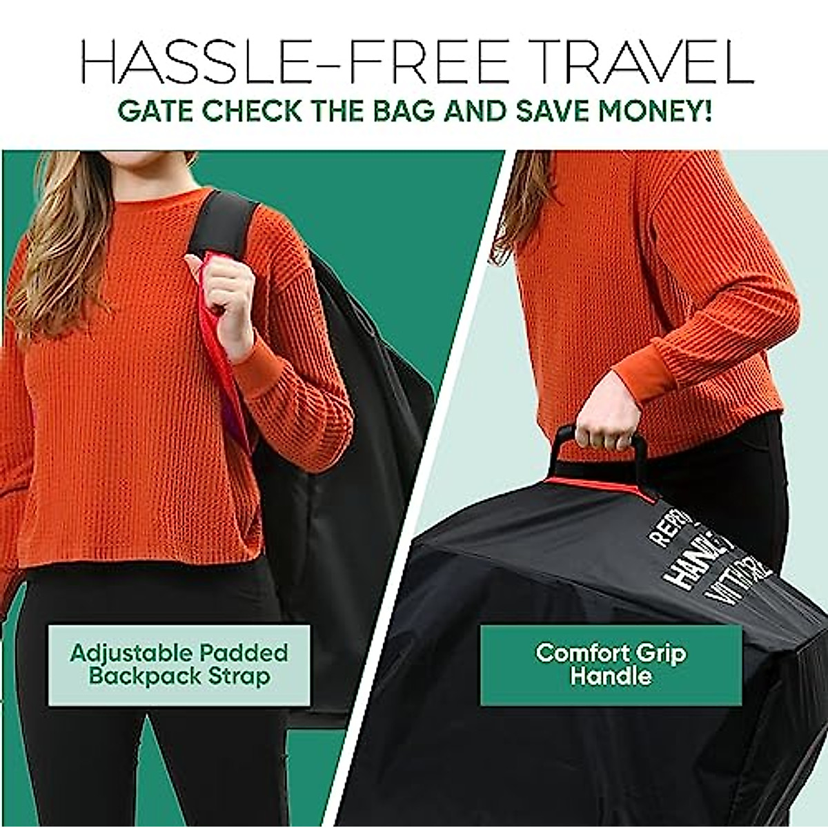 Reperkid Large Double Stroller Bag for Airplane Travel – Stroller Bag, Stroller Travel Bag, Stroller Bag for Airplane – Jogging Stroller - Black Sizeable and Water-Resistant Stroller Travel Bag with Adjustable Carry Straps