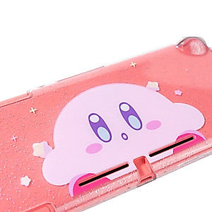 BelugaDesign Pink Puff Ball Switch Case | Glitter Anime Video Game Smash Star Allies Land Japanese Pastel Cover | Soft Snap-On Shell Compatible with Nintendo Switch Lite (Switch Lite, Clear Pink)