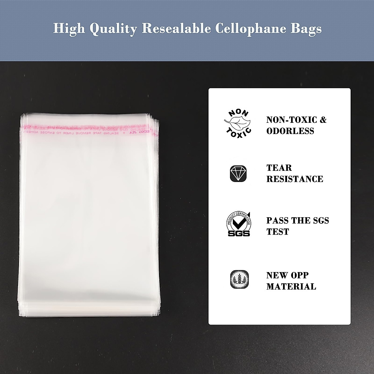 Miraclekoo 200Pcs 4-5/8 x 5-3/4 Inch Resealable Cello Cellophane Bags,Thick Greeting Card Clear Plastic Sleeves - Fit A2 Card Envelope Photos Cookie Candy