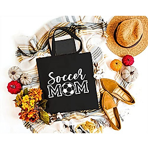 GXVUIS Soccer Mom Canvas Tote Bag for Women Aesthetic Football Reusable Grocery Shoulder Shopping Bags Funny Gifts for Mama Black