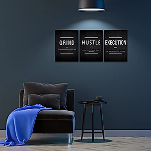BWSPACE Inspirational Wall Art, Motivational Canvas Wall Art, grind hustle wall art 3 Pieces Wall Art Decorations for Office Living Room and Bedroom Decor (36" W x 16" H, GRIND)