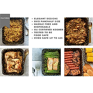 Aluminum Foil Pans 9x13 Disposable [10 Pack] Elegant Color Pan Trays with Food Containers for Roasting, Cooking, Heating, Disposable, Perfect for Hosting and Entertaining. (Black & Gold 10 Pack)