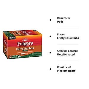 Folgers Colombian Decaf Medium Roast Coffee, 12 Keurig K-Cup Pods