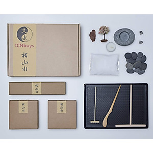 ICNBUYS Handmade Zen Garden Pebbles Candle Holder Set with Zen Garden Tools, Sand, Base Tray and Free Accessories