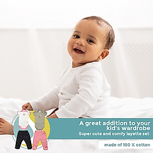 Spasilk Newborn Baby Layette Set, Short Sleeve Bodysuits and Pull-On Footed Pants, 4 Piece, 0-3 Months - Pink & Grey Layette Set