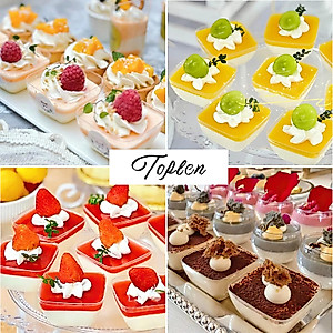 TOFLEN 100ct 2 oz Mini Dessert Cups with Spoons, Clear Plastic Reusable Small Party Serving Cups for Appetizers, Hors D'oeuvres Plates