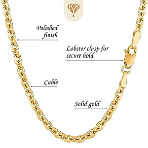 14k SOLID Yellow Gold 4.0mm Shiny Diamond Cut Cable Link Chain Necklace for Pendants and Charms with Lobster-Claw Clasp (18", 20", 22", or 24 inch)