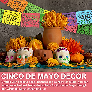 RUBFAC 2pcs Mexican Party Banner, 32 Feet Plastic Fiesta Banner Cinco de Mayo Dia De Los Muertos Decor Day of The Dead Papel Picado Decorations Mexican Fiesta Garland for Mexican Party Supplies