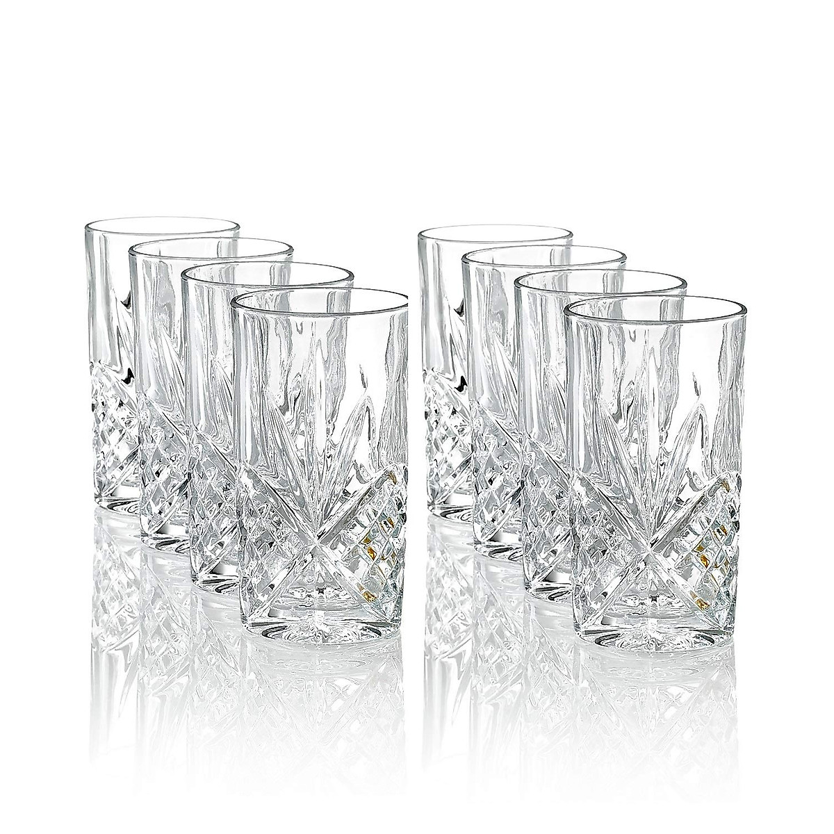 Elegant Crystal Pitcher Drinkware Set with 4 Crystal highball Tumblers, Beautiful Jug with handle and Spout for Chilled Beverage Homemade Juice, Iced Tea or Water