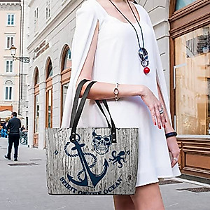 Womens Handbag Skull And Anchor Leather Tote Bag Top Handle Satchel Bags For Lady