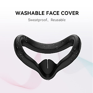 CNBEYOUNG VR Face Cover Compatible with Quest 2, Sweatproof Silicone Face Pad Mask & Face Cushion for Quest 2 VR Headset-Black