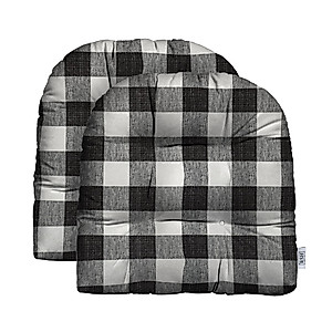 RSH DECOR: Tufted U-Shape Wicker Seat Cushions Set of 2 | 19” x 19” | All-Weather Spun Fabric | Water-Resistant | Outdoor Chair Cushions for Patio Furniture | Black Buffalo Plaid