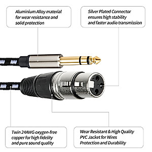 Sound harbor XLR Female to 1/4" TRS Cable, Balanced Microphone Cables,10 Feet
