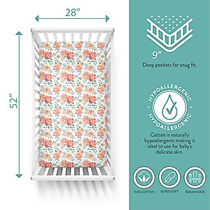 Featherhead™ 2-Pack Fitted Crib Sheets - 100% Cotton - 52" x 28" x 9" for Standard Crib and Toddler Mattress (Percale Garden Floral)