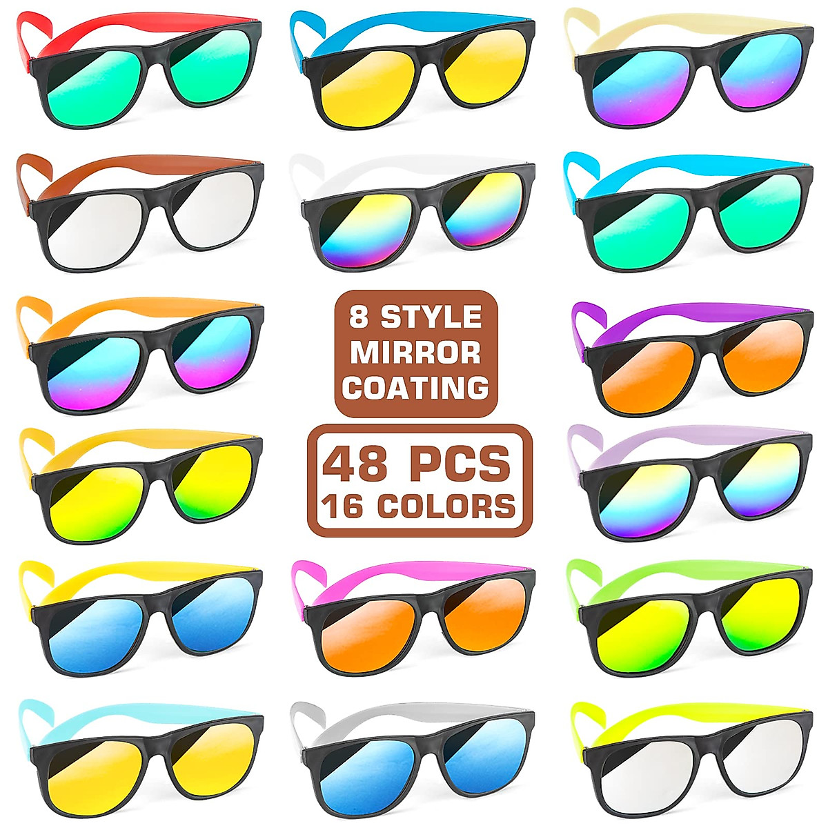 Sunglasses Bulk for Party favors, 48 Pack Neon Plastic Sunglasses with UV400 Protection, Great Gift for Birthday Supplies, Graduation, Summer Pool Beach Party favors, Goody Bag Filler for Boys Girls