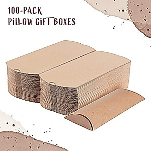 Pillow Boxes, 100-Pack Pillow Gift Boxes with Twine Rope, Kraft Mini Favor Boxes, 7.5 x 3.7 x 1.2 Inches