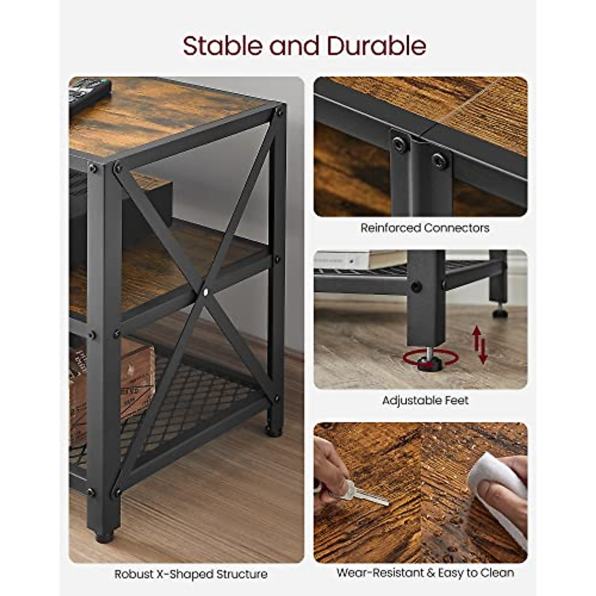 VASAGLE TV Stand for TV up to 70 Inches, TV Table, Entertainment Center, 3-Tier TV Console, Steel Frame, Industrial Style, for Living Room, Rustic Brown and Black ULTV095B01