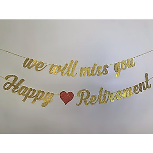 Tinbax Happy Retirement Banner and We Will Miss You Banner for Retirement Party Decorations(Pre-Strung)