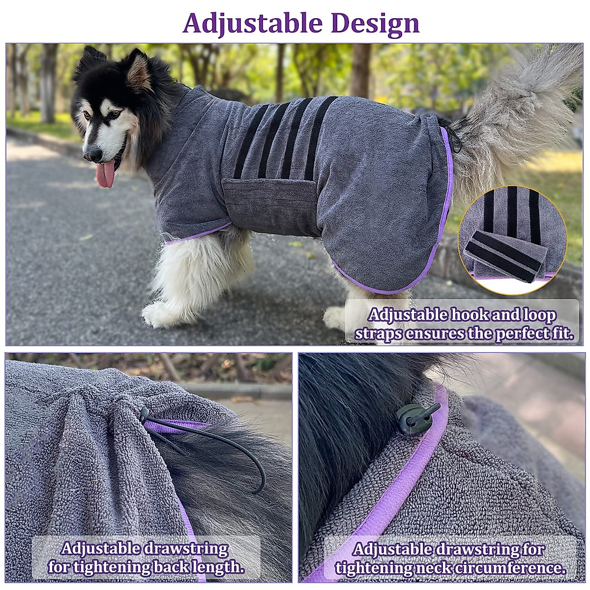 Dog Drying Coat Bathrobe Towel,Microfibre Material Fast Drying Super Absorbent Dog Bath Robe, Pet Quick Drying Moisture Absorbing with Adjustable Collar and Waist