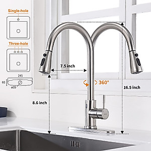 Touchless Kitchen Faucet with Pull Down Sprayer, Motion Sensor Kitchen Faucet with Kitchen Soap Dispenser, Single Kitchen Faucet High Arc Pull Out Faucet for Kitchen Sink RV Kitchen，Brush Nickel