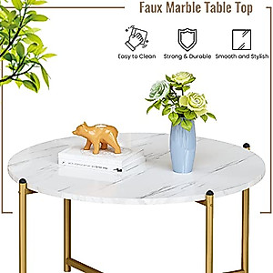 DKLGG Coffee Table Set of 3, Modern Round Coffee Table & 2pcs End Table Faux Marble Tabletop with Gold Cross Base Frame, Modern Living Room Table Sets for Apartment, Small Space (Gold)