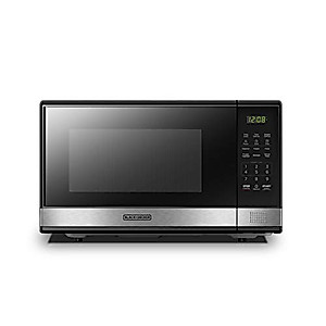 BLACK+DECKER EM031MB11 Digital Microwave Oven with Turntable Push-Button Door, Child Safety Lock, 1000W, 1.1cu.ft, Black & Stainless Steel, 1.1 Cu.ft