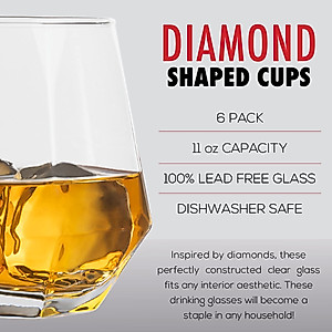 Diamond Whiskey Glasses - Stemless Wine Glass Set of 2- Geometric Tilting Design- Rolling Whiskey Glasses -Stem Less Anti Rocking Cup Diamonds Shaped Tilted Glassware Drinking Tumblers for Wiskey/Wine