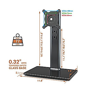 Single LCD Computer Monitor Free-Standing Desk Stand Riser for 13 inch to 32 inch Screen with Swivel, Height Adjustable, Rotation, Holds One (1) Screen up to 77Lbs(HT05B-001))
