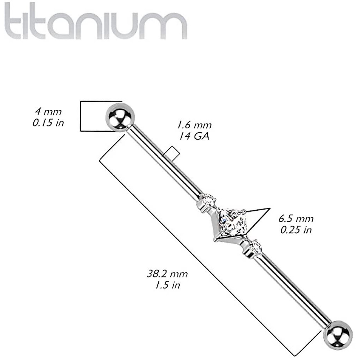 Covet Jewelry Titanium Internally Threaded Industrial Barbell With 2 Round CZ and Square Center (Gold/Clear)