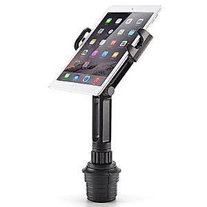 iKross Cup Mount Holder 2-in-1 Tablet and Smartphone Adjustable Swing Cradle with Extended Cup Car Mount Holder Kit for Apple iPad iPhone Samsung Asus Tablet Smartphone - Black