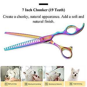 Moontay Professional Dog Grooming Scissors Set, 7 Inch/8 Inch Pet Grooming Scissors Chunkers Shears, Curved Thinning Shears for Dog with Grooming Comb