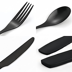 Matte Black Silverware Set - DENEAR 40 PCS Stainless Steel Flatware Set Service for 8, Durable Tableware Set Kitchen Utensil Set, Satin Finish Cutlery Set For Home and Restaurant, Dishwasher Safe