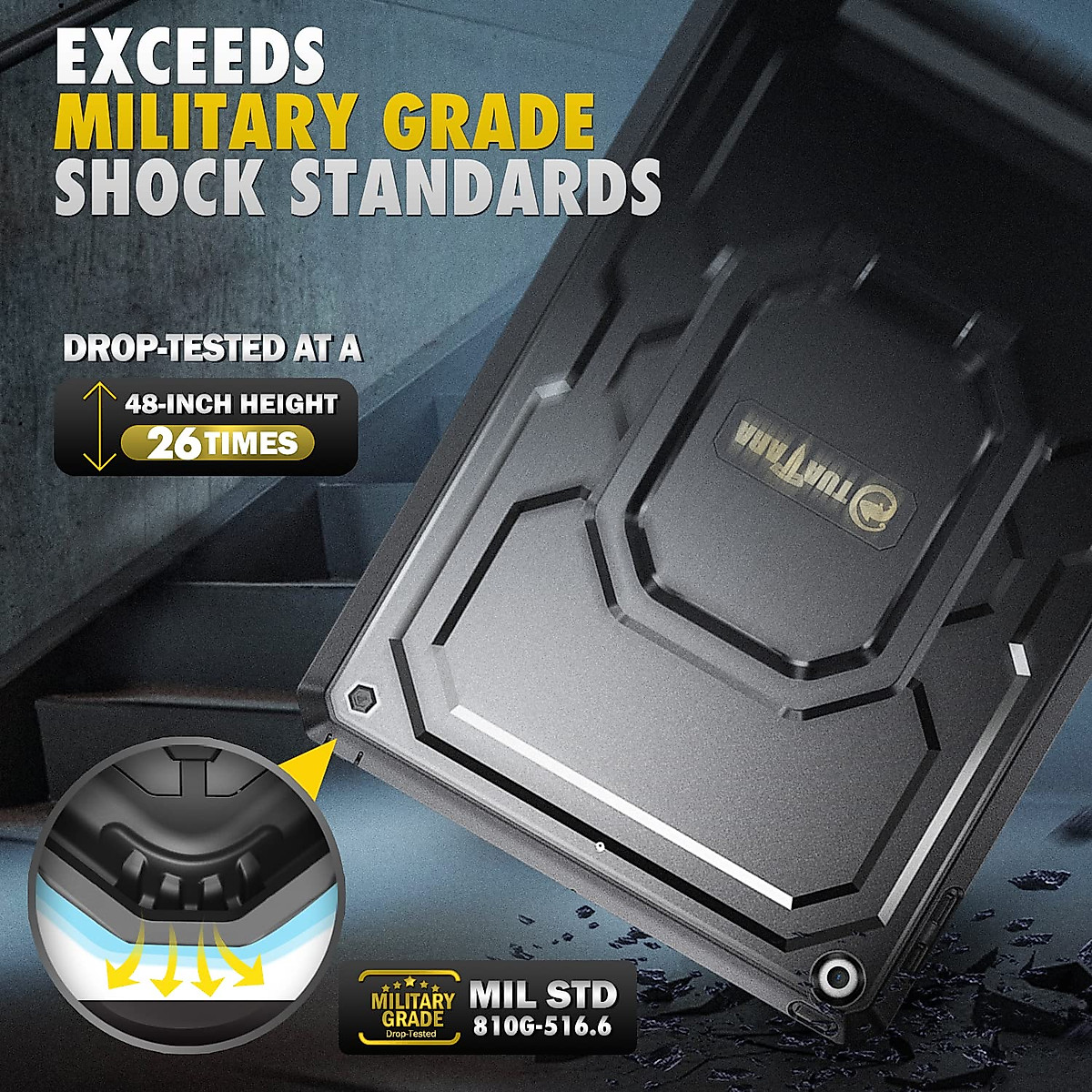 Fintie Case for iPad 9th / 8th / 7th Generation (2021/2020/2019) 10.2 Inch - [Tuatara Magic Ring] 360 Degree Rotating Grip Stand Shockproof Fully-Body Rugged Cover with Screen Protector, Black