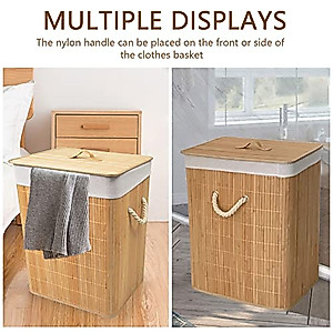 Laundry Hamper Bamboo, Large Clothes Storage Basket with Lid and Removable Liner, Freestanding Dirty Clothes Hamper Bin, Laundry Basket Organizer for Clothes Toys in the Dorm and Family