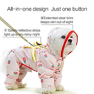 Mitili Cute Puppy Dog Raincoat Four-Legged Waterproof All-Inclusive with Hat,Waterproof Rain Jacket with Night Reflective Strip Small Medium Dogs Pet Poncho Clothes (XS(Back Length:7-10"), Pink)
