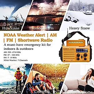 Emergency Radio 5000 Hand Crank Solar Weather Radio,5-Way Power AM/FM/SW/NOAA Survival Portable Radio with Camping Flashlight,Power Bank Phone Charger,Reading Lamp,SOS Alarm Survival Equipment,Compass