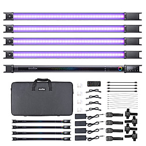 Godox TL60 RGB Tube Light,CRI 96 TLCI 98,Color Temper 2700K~6500K,100% Brightness (LUX),39 FX Effects,2.4G Wireless,Support APP Control/DMX Control (4PCS)