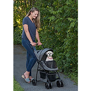 Pet Gear Happy Trails Lite Pet Stroller for Cats/Dogs, Zipper Entry, Easy Fold with Removable Liner, Safety Tether, Storage Basket