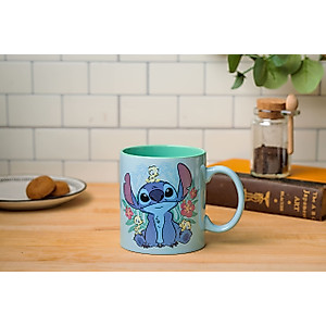 Silver Buffalo Disney Lilo and Stitch Floral Ducks Ceramic Coffee Mug, 20 Ounces, 20oz Stitch Floral Ducks, 20oz